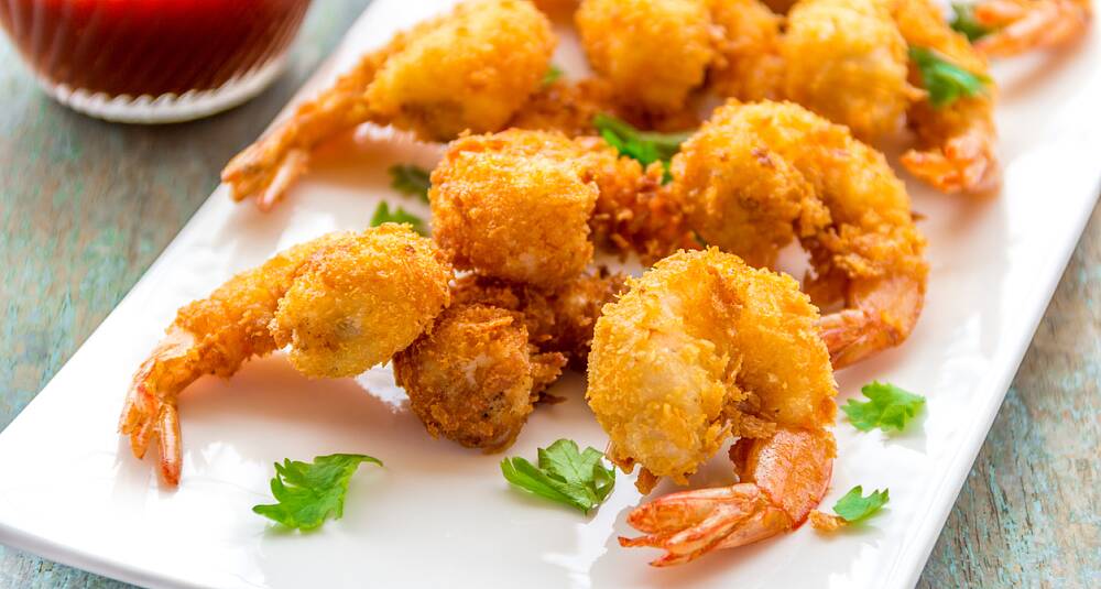 Oppskrift på Friterte bønneskudd med reker - Aperitif.no